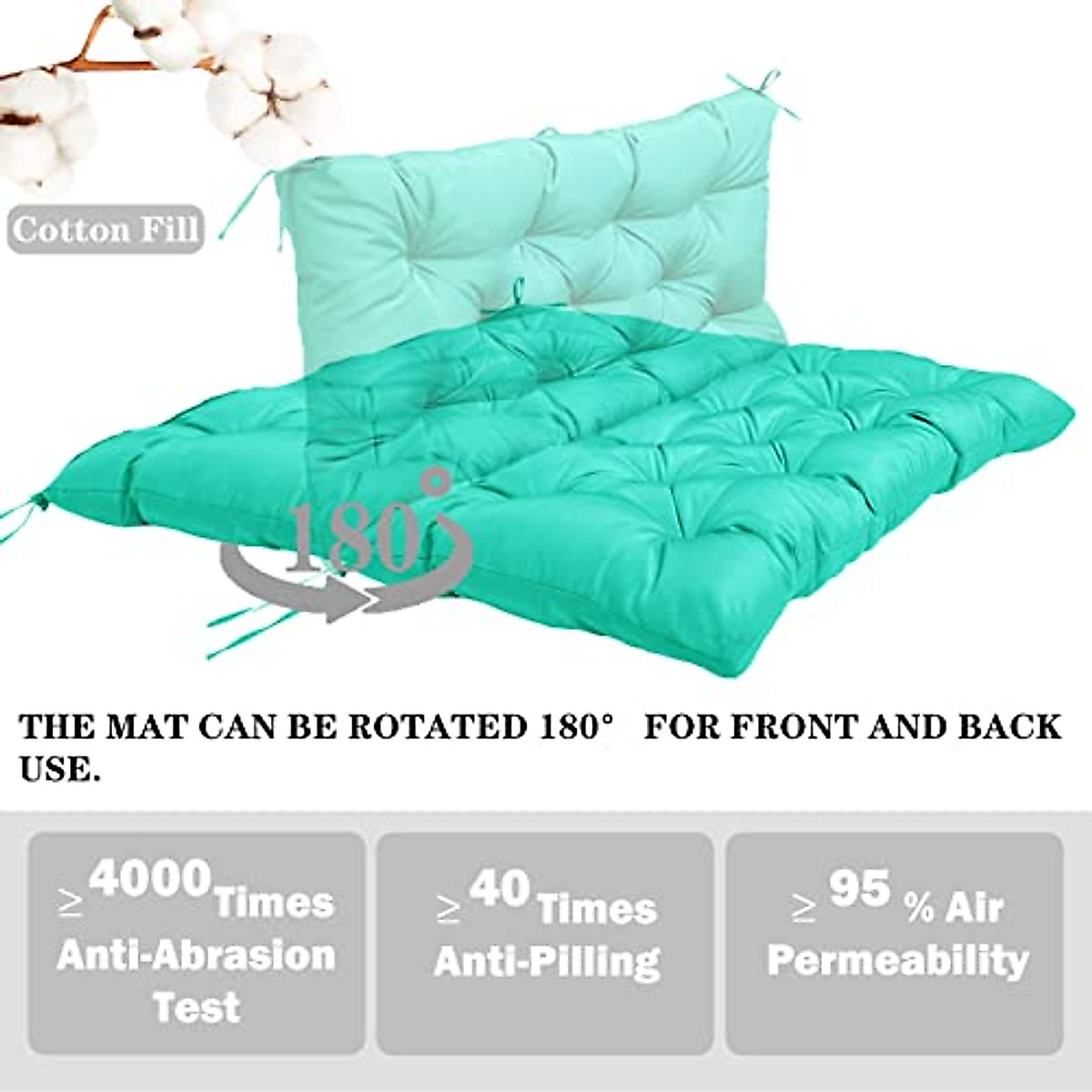 Swing Replacement Cushions with Backrest, 2-3 Seater Waterproof Bench Pad Cushions, Thicken 4" Outdoor Swing Cushions, for Garden Patio Furniture Loveseat Bench Cushions ( lake blue 47x40 inch)