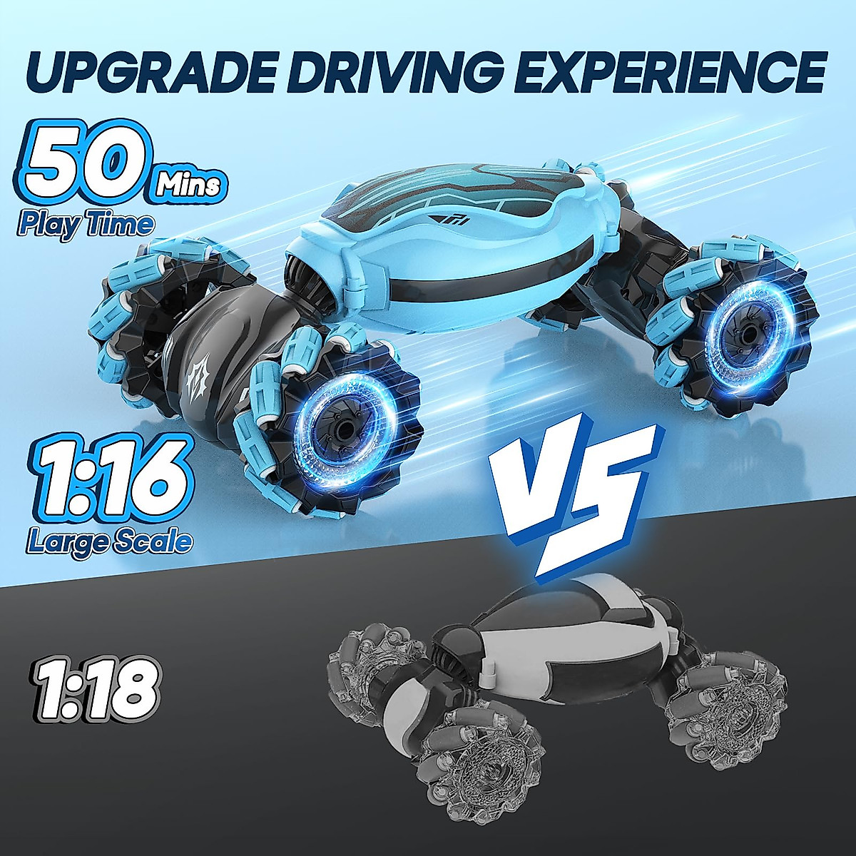 ATTOP Gesture Sensing RC Stunt Car, Toys for Boys Girls 6-12, 4WD 2.4GHz Remote Control Car, Hand Controlled RC Car with Lights & Music, Double Sided Rotating RC Drift Toy Car for Kids Birthday Gift