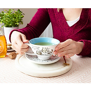 Silver Buffalo Disney Winnie the Pooh Walking Classic Scene Ceramic Teacup and Saucer, 12 Ounces