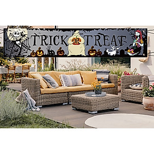 Jack Skellington Halloween Decorations Outdoor Yard Sign Trick or Treat Hanging Banner Halloween Nightmore Before Halloween Backdrop Home Wall Decor for Halloween Holiday Party Supplies Indoor Outdoor