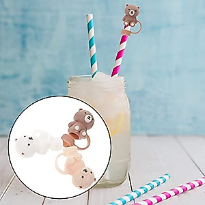 Zerodeko 3pcs Silicone Straw Tips Cover Straw Tip Cap Reusable Drinking Straw Toppers Bear Shape Drinking Straw Caps Straw End Plugs 12MM