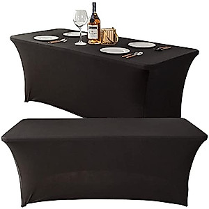 2 Pack Spandex Table Cover Fitted Rectangular Tablecloth Stretchable Fabric Tablecloth for Party, Banquet, Wedding and Events (6FT, Black)