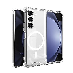 ioiFour for Samsung Galaxy Z Fold 5 Magnetic Clear Case, Compatible with Wireless Charger and Magsafe Card Wallet, Simplistic Transparent Shockproof and Drop-Proof Case