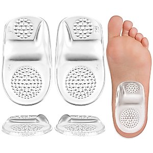Heel Cushions Cups Shoe Insoles for Achilles Tendinitis, Plantar Fasciitis, Arch Support Shoe Inserts for Flat Feet, Gel Heel Pads for Heel Pain, Heel Spurs-Two Pairs (Small, Clear)