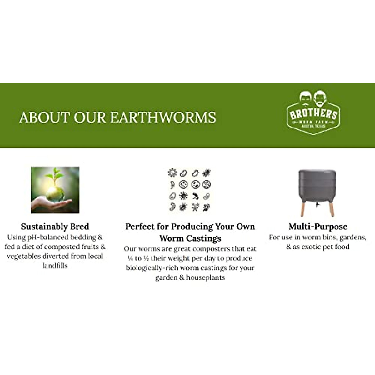 BROTHERS WORM FARM - 100 Live Red Wiggler Composting Worm Mix. Worms for Composting and Creating Worm Castings at Home. Ideal for Worm Composters, Gardens, and Worm Bins.