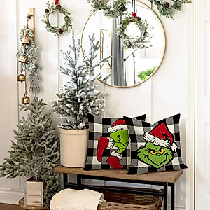 HIMATAID Christmas Pillow Covers 18x18 Set of 4 for Grinchmas Christmas Decorations Christmas Pillows Xmas Farmhouse Decor Throw Pillow Covers for Porch Decor,Couch,Bed