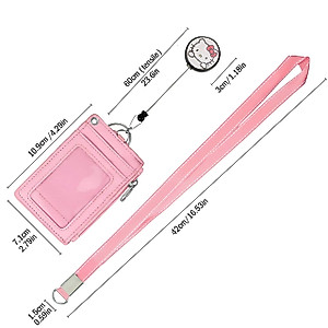 【2024Latest】Cute ID Badge Holder Retractable Lanyard Reel Clip with Heavy Duty Carabiner,5 Card Slots in2 Sided with Key Ring and Zipper for Students Teens Boys Girls Office Staff Women (01 Pink CatA)