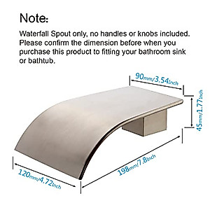 AZOS Bath Spout Wall Mount, High Flow Waterfall Tub Filler, Waterfall Spout Fixtures for Wall Mount Bathroom Sink and Tub Shower, Brushed Nickel