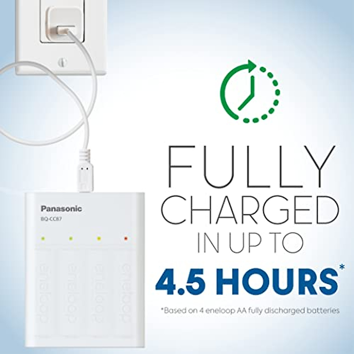 Eneloop Panasonic K-KJ87MCA4BA Individual Battery Charger with Portable Charging Technology and 4AA Rechargeable Batteries, White