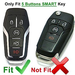 Qty(2) Alegender 5 Buttons Rubber Smart Key Cover Jacket Glove Holder for Ford Fusion Explorer F-150 Mustang Lincoln MKZ MKC Fob Remote