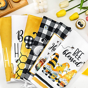 Geyoga 6 Pieces Sunflower Kitchen Towels Set Bee Dish Hand Towel Buffalo Plaid Gnome Tea Towels for Spring Kitchen Bathroom Home Decor,16 x 24 Inch(Orange, Sunflower)