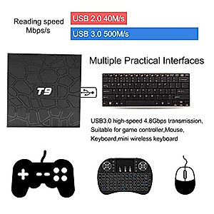 Android 9.0 TV Box, T9 TV Box 4GB DDR3 RAM 64GB ROM RK3318 Quad-Core Cortex-A53 64 Bits Bluetooth 4.0 Support 2.4/5.0GHz Dual WiFi 4K 3D Ultra HD H.265