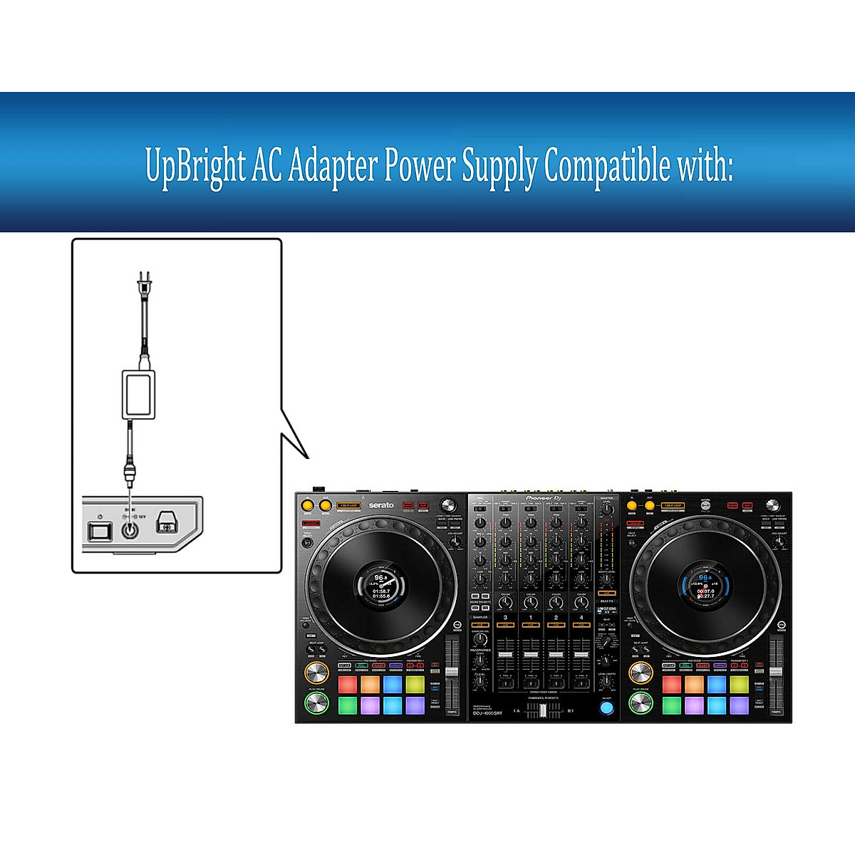 UpBright 12V AC/DC Adapter Compatible with Pioneer DJ Serato DDJ-1000 DDJ1000 SRT DDJ-1000SRT DDJ-1000SRT-W 4-Channel Club Style Digital DJ Controller 12VDC DC12V 12.0V Power Supply Cord Charger PSU