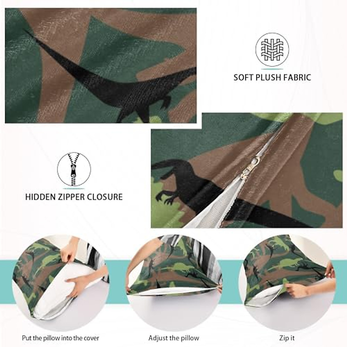 Dinosaur Camouflage Pillowcase for Hair and Skin Body Pillow Cover Body Pillow Case Queen Size 20"X 30" Body Pillow Case Cover with Zipper for Women