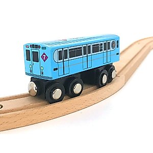 Munipals Wooden MP01-11BB NYC MTA Subway 7 Train Car World's Fair Express Bluebird R33WF