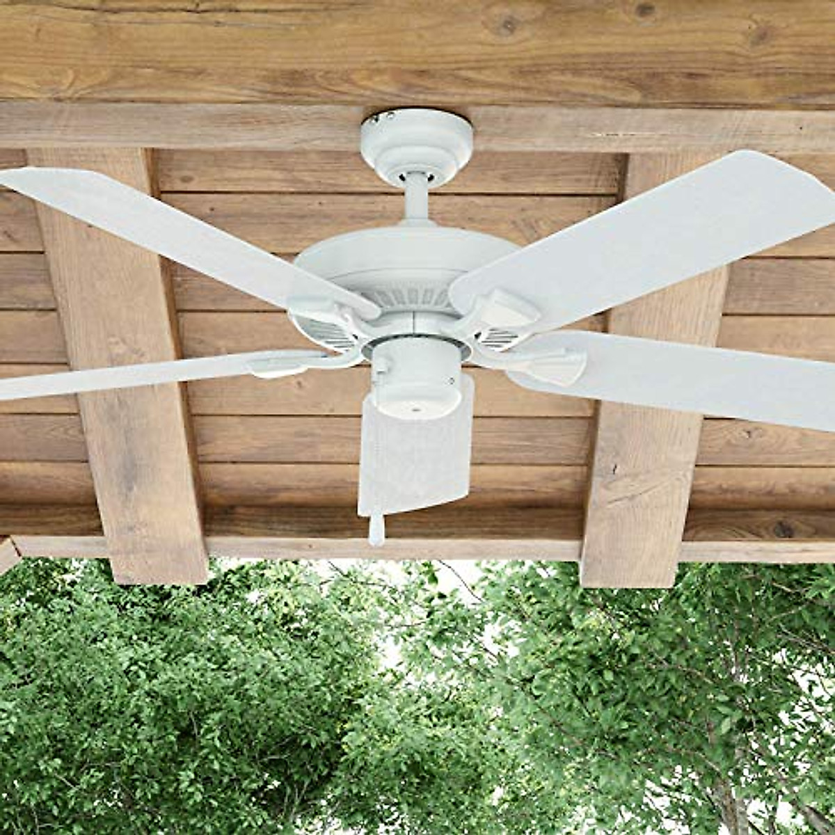 Honeywell Ceiling Fans Belmar, 52 Inch Traditional Indoor Outdoor LED Ceiling Fan with No Light, Pull Chain, Three Mounting Options, ETL Wet Rated, Reversible Motor - 50198-01 (White)