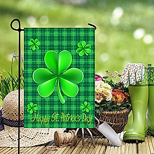 St Patricks Day Garden Flag,Happy St Patrick's Day Flag Double Sided 12x18, Shamrock Green Buffalo Plaid Outdoor Flags Lucky Clovers Happy St Patty's Day Irish House Flag Yard Banners for Home Lawn