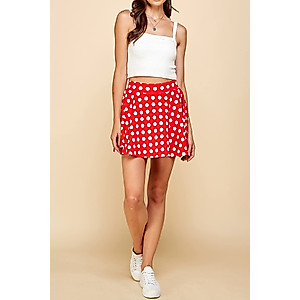 MBJ WB211 Women's Basic Versatile Stretchy Flared Skater Skirt for Girl S RED_Polka