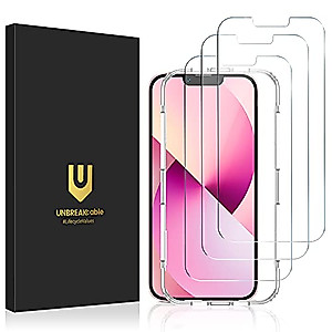 UNBREAKcable 3-Pack Screen Protector for iPhone 14/ iPhone 13/13 Pro, Double Shatterproof Tempered Glass [Easy Installation Frame] [9H Hardness] [99.99% HD Clear] [Case Friendly] for iPhone 6.1 inch