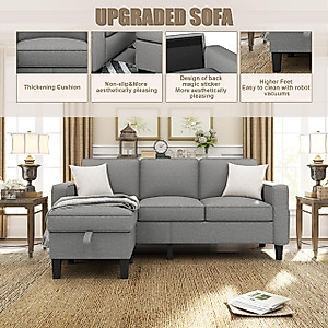 ZeeFu Convertible Sectional Sofa Couch: 78'' Light Gray 3 Seat L-Shaped Sofa Couches with Storage Ottoman - Modern Linen Fabric Upholstered Furniture Sofa for Living Room Office Small Space Apartment