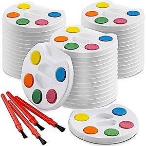 Mini Watercolor Kids Paint Set - (Bulk Pack of 24) - 5 Watercolor Paints, Palette Tray and Painting Brush, for Art Party Favors, Kids Prizes, Stocking Stuffers and Paint Party Supplies