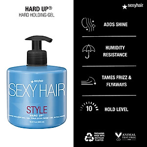 SexyHair Style Hard Up Hard Holding Gel, 16.9 Oz | Extreme Hold | Non-Flaking Formula | All Hair Types