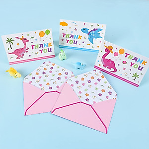 WERNNSAI Dinosaur Thank You Card - 24 Sets Kids Dino Thank You Cards with Envelopes for Toddler Girls Childrens Blank Thank U Notes for Birthday Party Gift Cards 4" X 6"