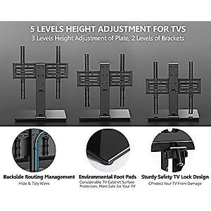 FITUEYES Universal TV Stand Table Top TV Stand for 27-55 inch LCD LED TVS Height Adjustable TV Base with Tempered Glass Base Wire Management VESA 400x400mm Holds up to 88 Pounds