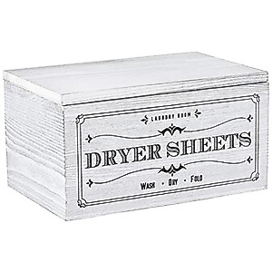 Dryer Sheet Holder for Laundry Room | Wooden Box Dryer Sheet Dispenser | Farmhouse Laundry Room Decor Accessories | Dryer Sheet Container with Lid | Laundry Room Organization Storage Container (Grayish White)| Laundry Softener Dispenser Sheets