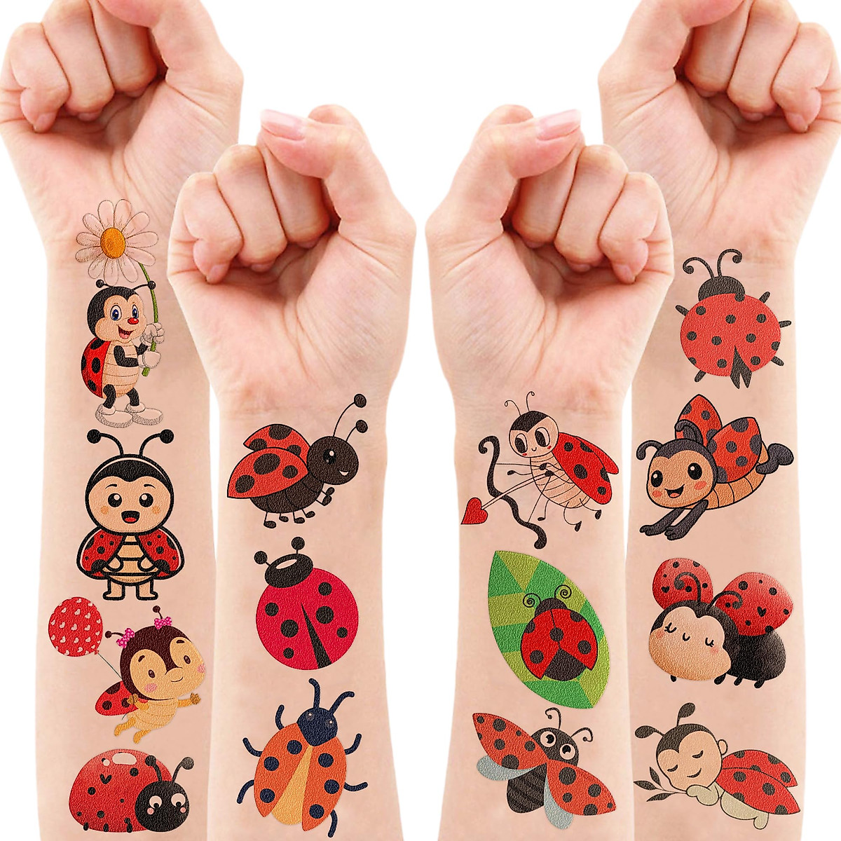 Ladybug Temporary Tattoos Sticker for Kids 8 Sheet (96 Pcs) Bug Themed Birthday Party Decorations Supplies Favors Gifts Ideas for Girls Boys Baby Showers Prizes Cute Beetle Tattoo Classroom Reward