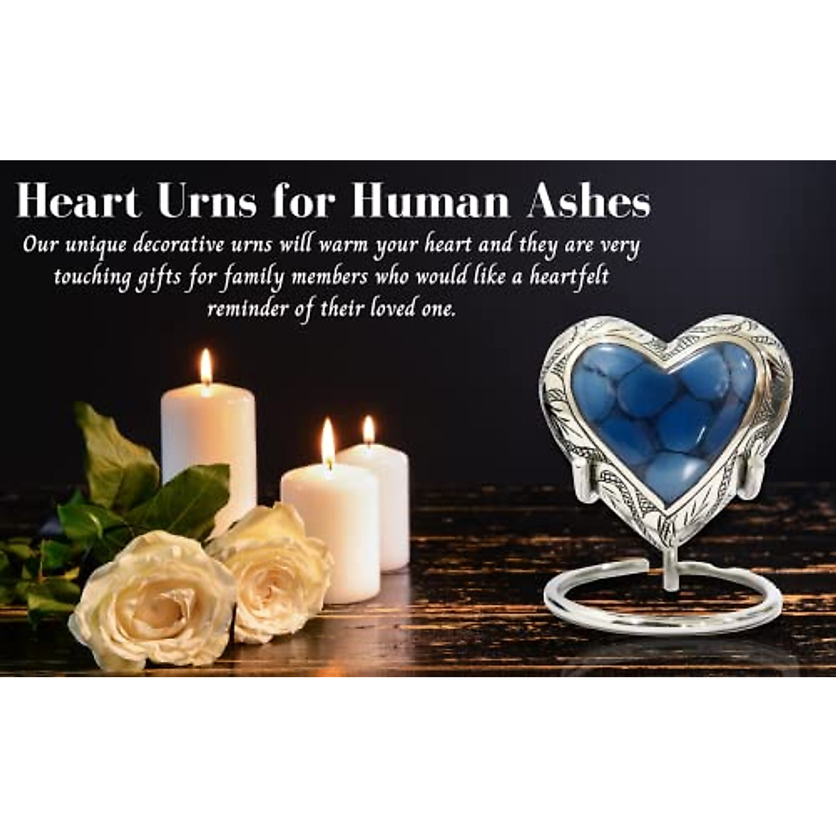 THE ASCENT MEMORIAL Small Love Heart Urn for Human Ashes | Mini Keepsake Funeral Ash Container for Human Remains with Display Stand, Velvet Carry Bag, Paper Funnel and Beautiful Gift Box
