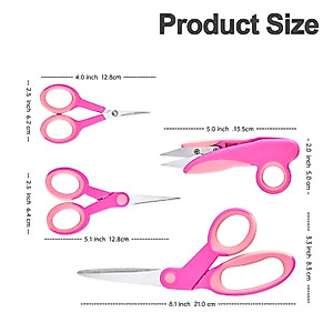 Zicolu Premium Sewing Scissors Bundle, 8" Heavy Duty Fabric Scissors, 5" Detail Embroidery Scissors, 4" Small Selvedge Scissors, 5" Thread Snips, Tailoring, Dressmaking, Quilting, Arts&Craft Supplies