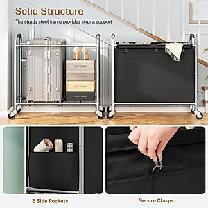 FIONESO Laundry Basket with Wheels, Rolling Laundry Sorter Cart with Side pockets, 79.3GAL(300L) Heavy Duty Laundry hamper with Removable Bag, Commercial Laundry Cart for Laundry, Bedroom, Black