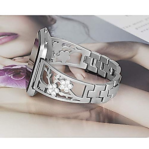 Mtozon Stainless Steel Bands Compatible with Fitbit Versa 2/Versa Lite/Versa for Women, Luxurious Bling Bracelet with Rhinestone Metal Wristbands, Silver