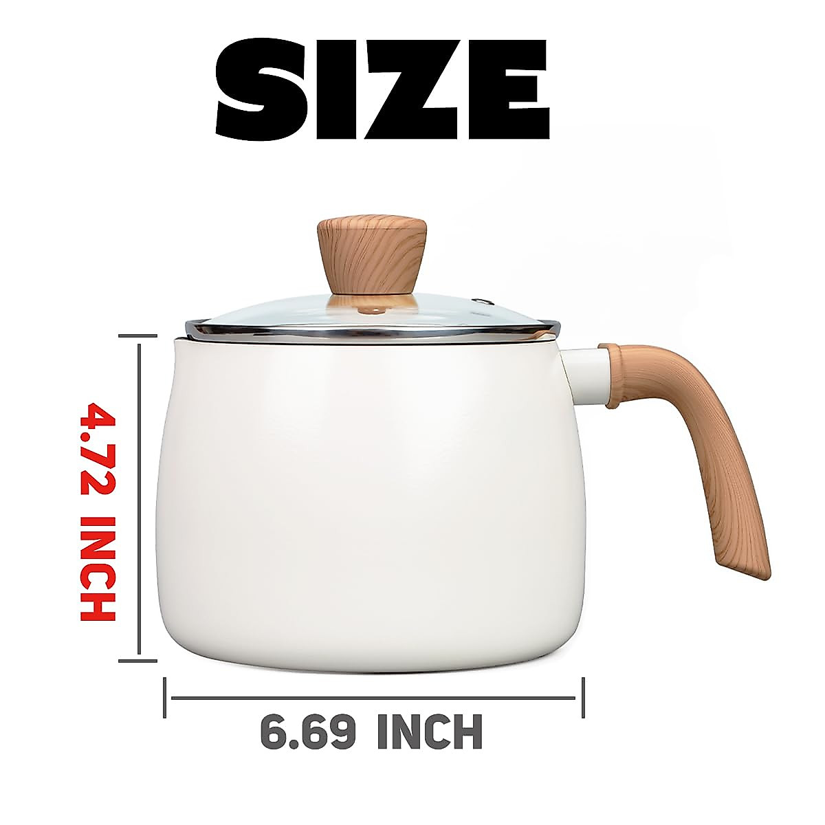 LISOS 2.5 Quart Non-stick Sauce Pan with Lid,Small Milk Pots for Cooking with Pour Spout,Aluminum stock Pot Wood Handle for kitchen,PFAS-Free,White