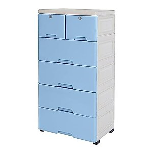 Futchoy Plastic Drawers Dresser,Chest of Drawers with Storage, Storage Cabinet with 6 Drawers,Closet Drawers Tall Dresser Organizer for Clothing,Nursery,Bedroom (Blue)