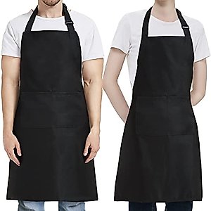 NLUS Black Cooking Apron with 2 Pockets, Plus Size Bib Apron Water Oil Stain Resistant Kitchen Chef Bib Aprons for Cooking BBQ Baking Serving (2 PACK)