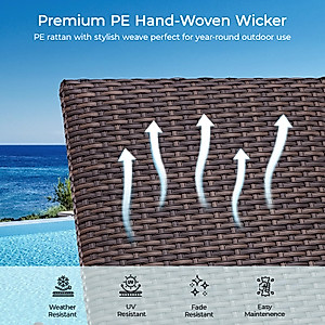 Outdoor Chaise Lounge Chair Set of 2, PE Wicker Lounge Chairs for Outside with Quick Drying Sponge Cushion, Rattan Reclining Chair with Adjustable Backrest Movable Beach Pool Sunbathing Recliner Chair