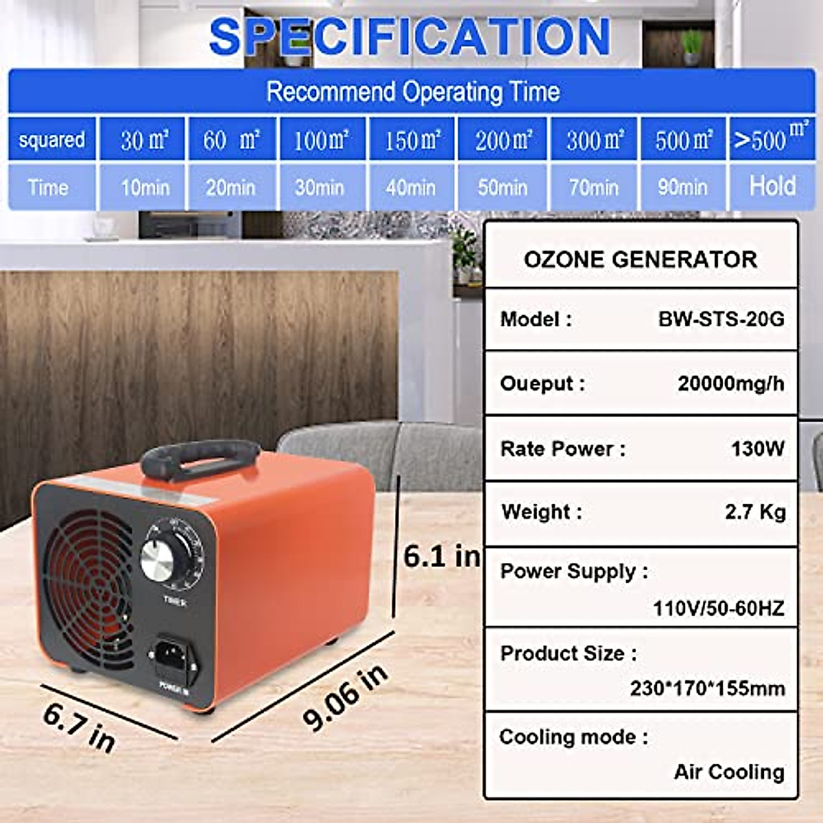VTAR Ozone Machine Generator 20,000 mg/h High Capacity Generator,Ozone Machine Odor Removal,for Large Space Area, home,Basement,Hotel, Car,Smoke,Pet.（Orange）