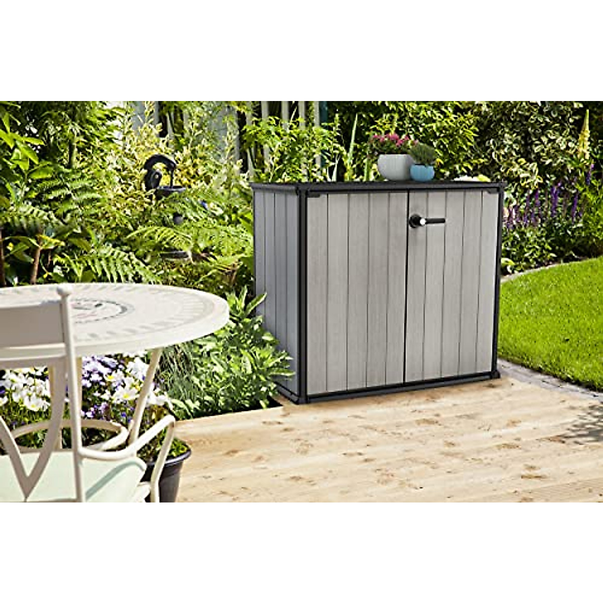 KETER Patio Store 4.6 x 4.0 ft. Resin Outdoor Storage Shed with Paintable and Drillable Walls for Customization-Perfect for Yard Tools and Pool Toys, Grey