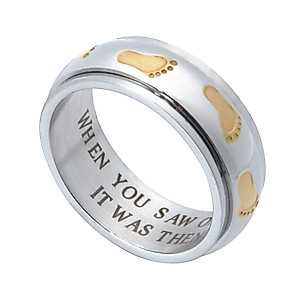 Beads & Pearls Jewelry 8mm Stainless Steel Women's Men's Inspirational Spinner Ring - inchFootprints In The Sand.inch Religious Ring Fashion Jewelry, Spinner Anxiety & Stress Relief, Size 6, Silver
