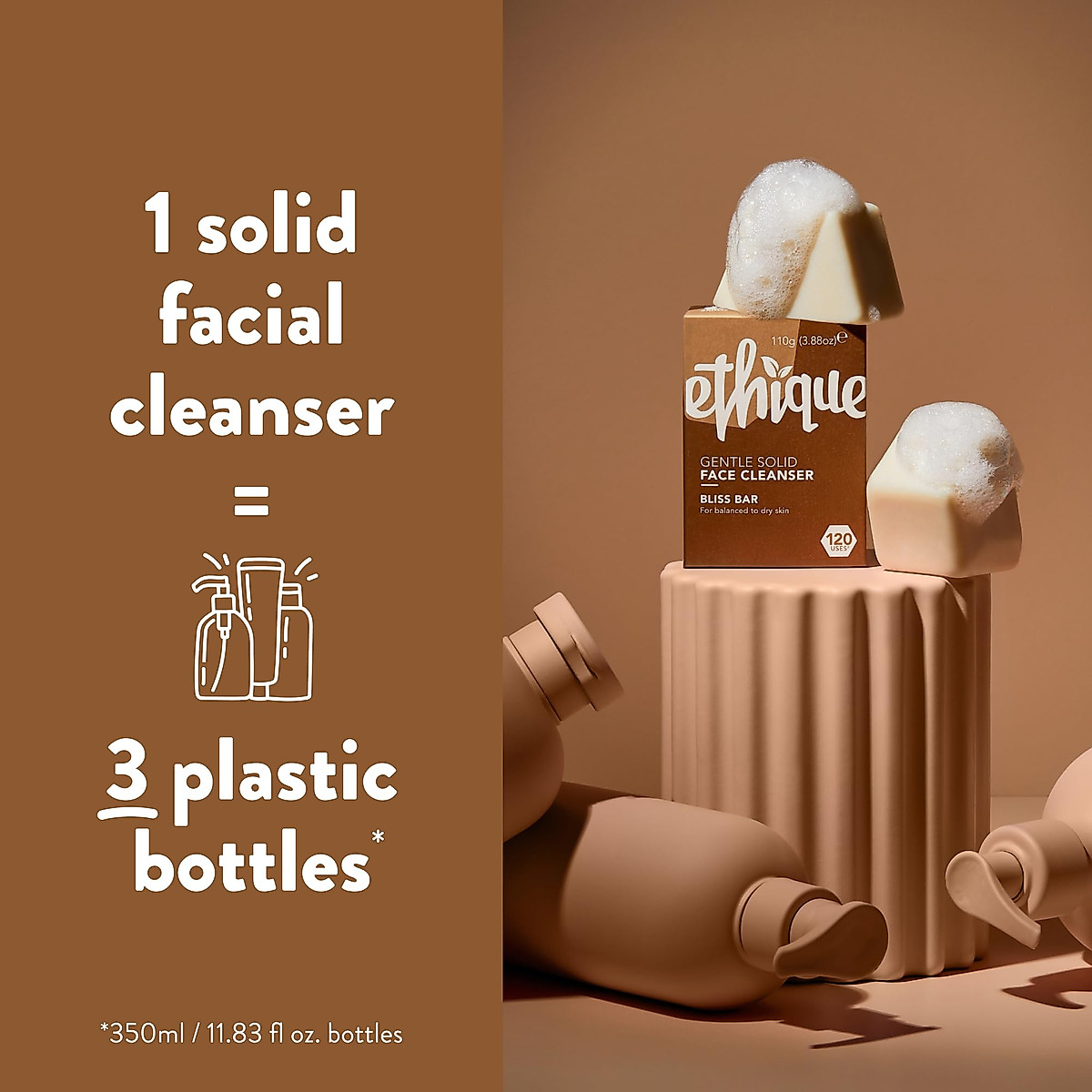 Ethique Gentle Solid Face Cleanser for Balanced to Dry Skin - Bliss Bar - Plastic-Free, Vegan, Cruelty-Free, Eco-Friendly, 3.88 oz (Pack of 1)