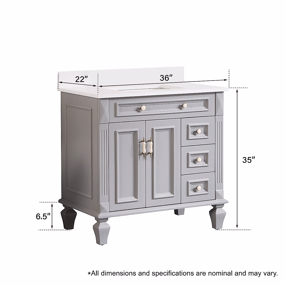WELLFOR 36" Bathroom Vanity with Sink and 32" Mirror Set, Large Wood Vanity Combo with Doors and Drawers, Freestanding Bath Vanity Cabinet in Titanium Grey with Quartz Countertop and Certified Sink