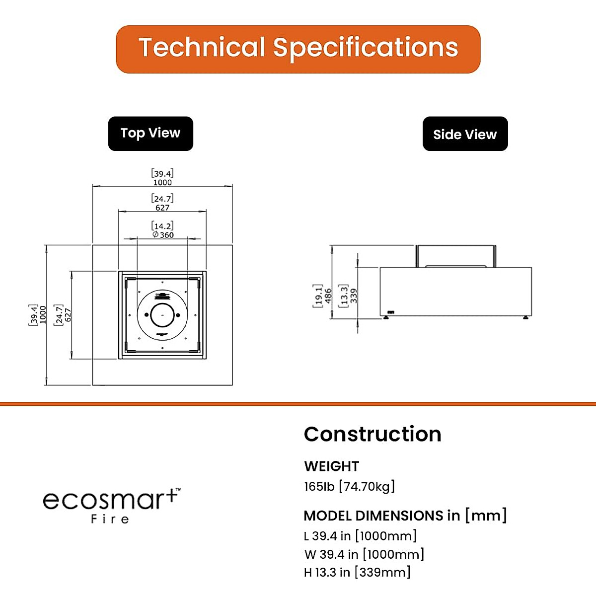 Eco Smart | Base 40 Fire Pit Table | Natural Color | Stainless Steel Gas Burner | Elegant Curved Design with Versatile Wide Lip | Complements Any Decor and Setting