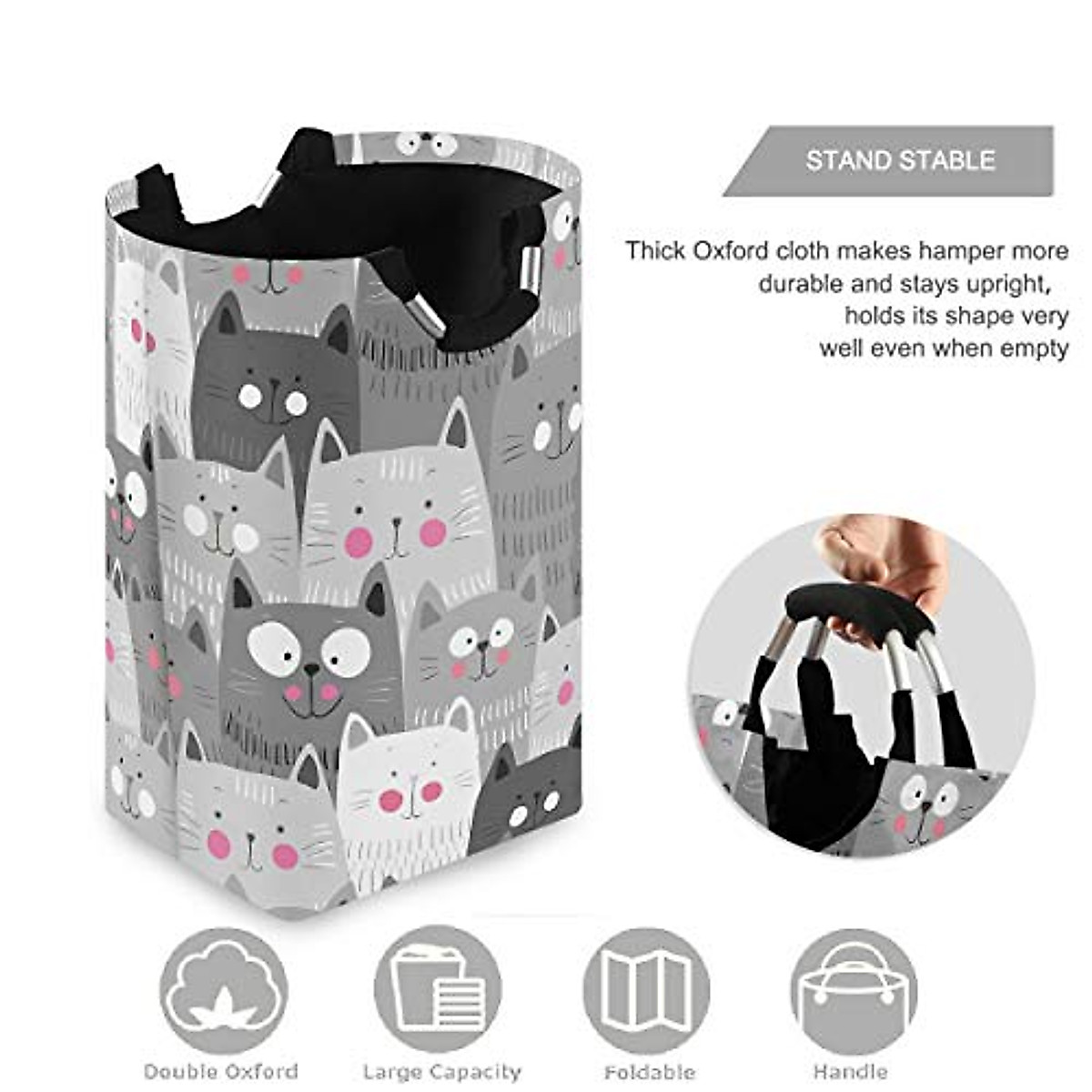 visesunny Collapsible Laundry Basket Cat Animal Large Laundry Hamper with Handle Toys and Clothing Organization for Bathroom, Bedroom, Home, Dorm, Travel
