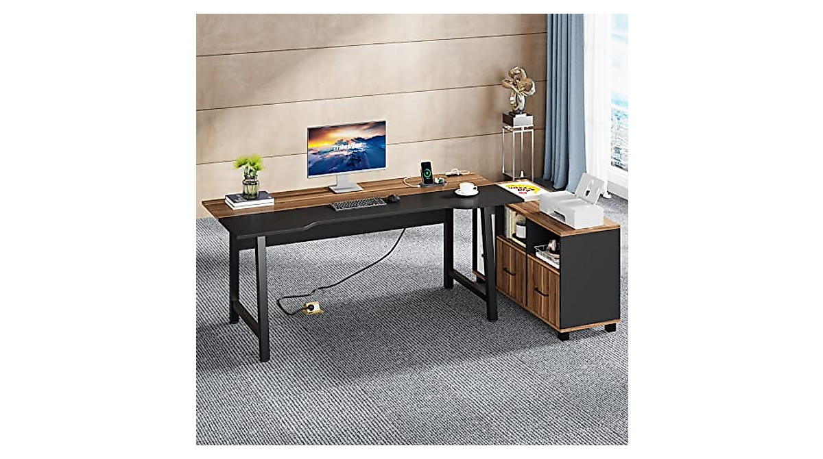 Tribesigns Extra Large L-Shaped Office Desk with Outlet