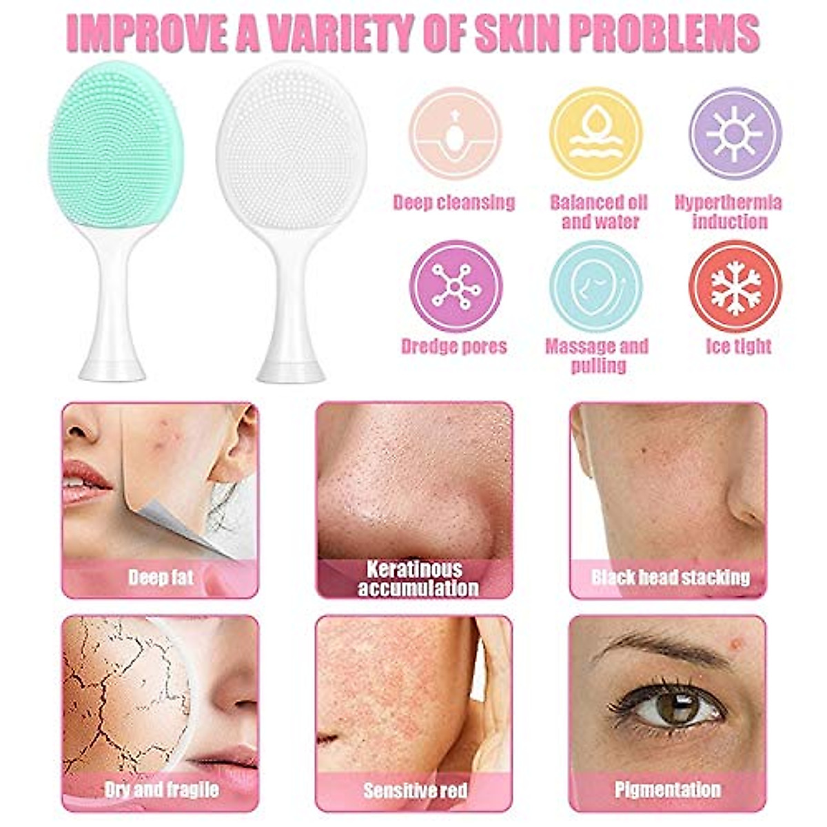 Lezhisnug Facial Cleansing Brush Head For PHILIPS Sonicare FlexCare Diamond Clean HX6064 HX6930 HX9340 HX6950 HX6710 HX9140 HX6530 HX6013 HX9023/65 HX6062/94 HX6064/33 HX6064/65 HX6760 HX6761(Pink)