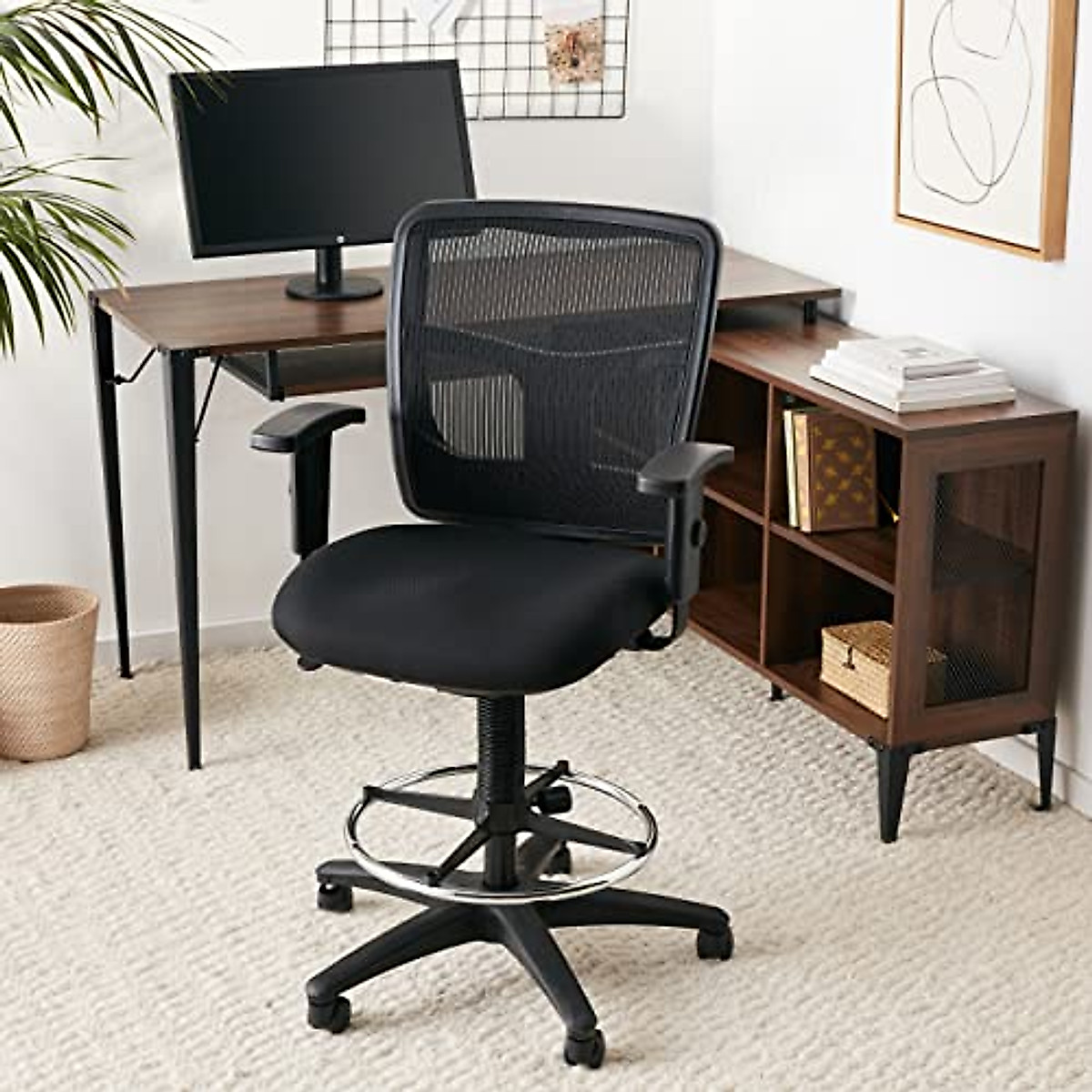 Lorell Ratchet Mesh Mid-Back Stool Chair 2.6" Height X 75.8" Width X 27.3" Length Black