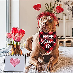 STMK Valentine’s Day Dog Bandana Outfits, Valentine’s Day Heart Headband Plaid Valentines Dog Bandanas Costumes for Small Medium Large Dogs Valentine’s Day Costumes (Free Kisses)