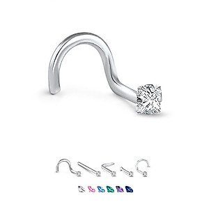 316L Surgical Steel 15mm Straight Nose Ring 2mm Square Stone Purple 20G